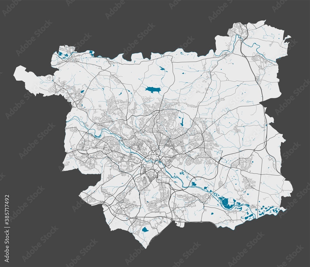 Detailed map of Leeds city, Cityscape. Royalty free vector illustration ...