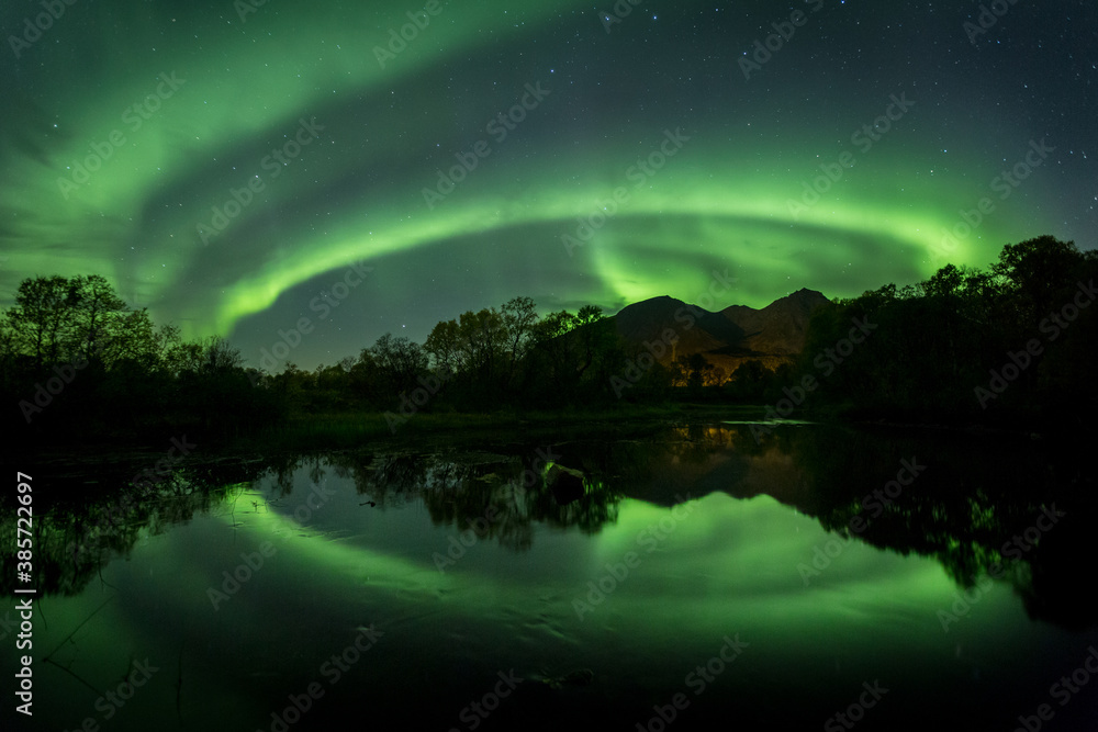 Beautiful night sky with Aurora Borealis aka northern lights in the ...