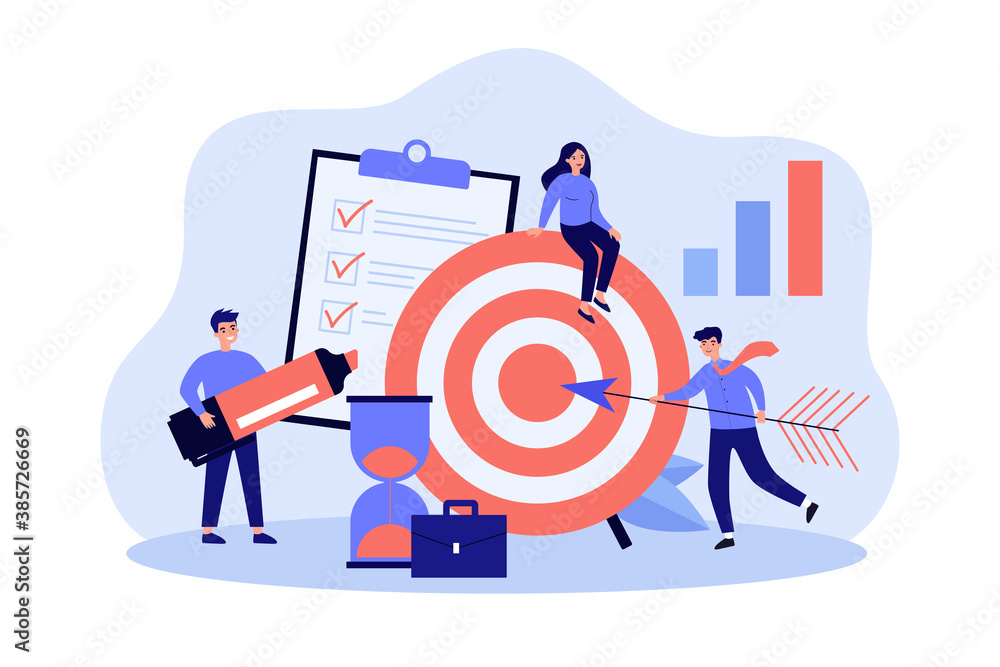 Tiny people working in team for target or goal isolated flat vector ...