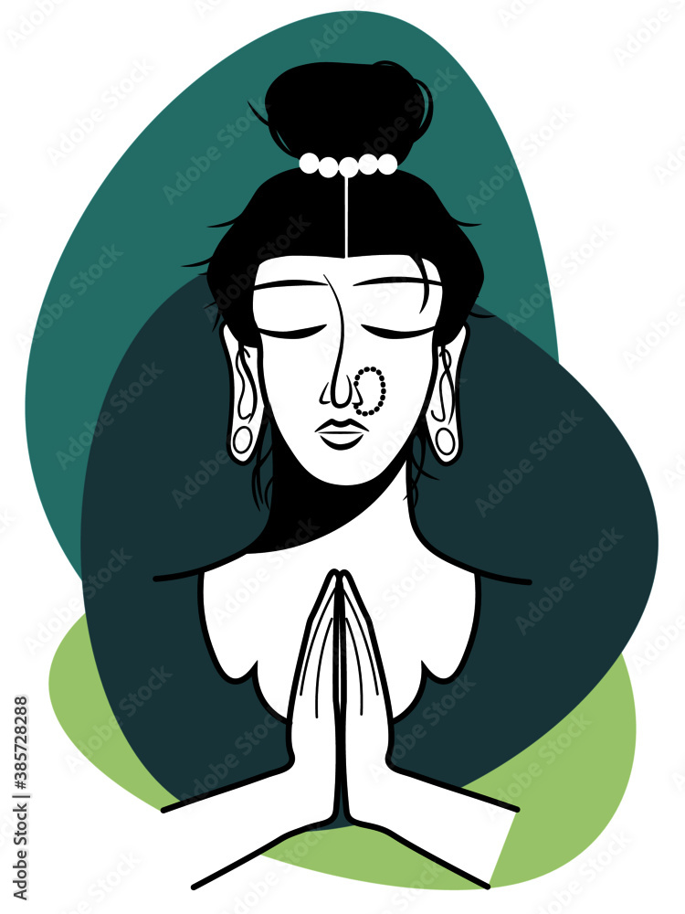 An illustration showing Namaste, a way of greeting by a woman in Indian ...
