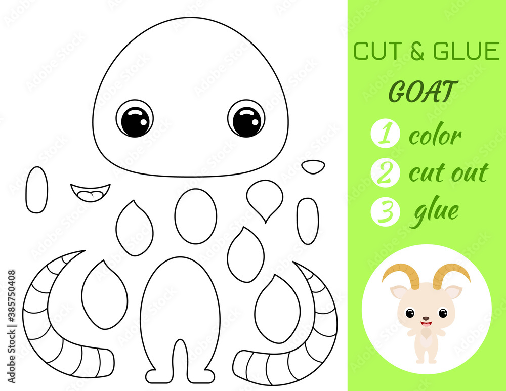 Coloring book cut and glue baby goat. Educational paper game for ...