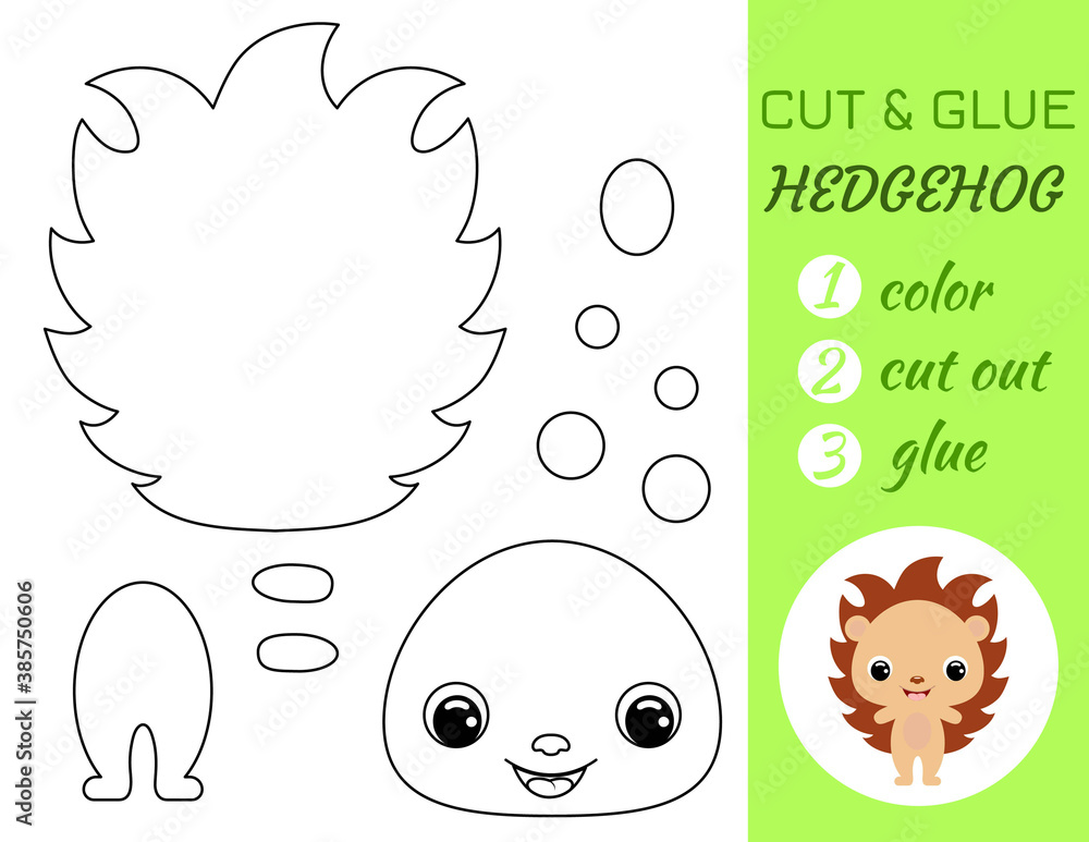 Coloring book cut and glue baby hedgehog. Educational paper game for ...