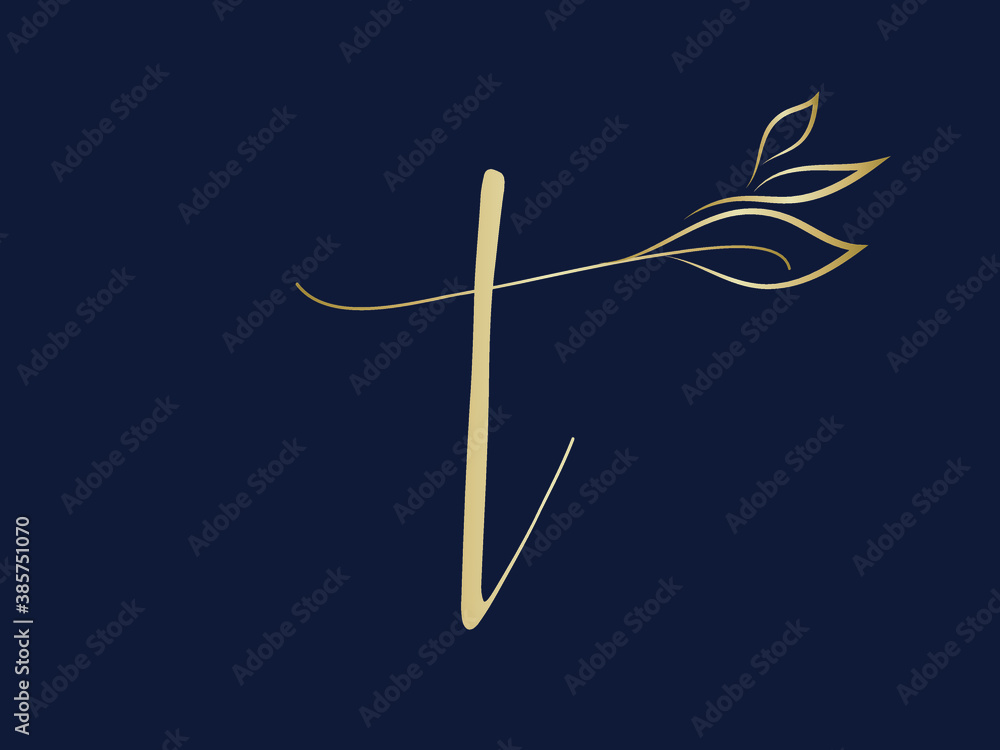 Letter t logo.Calligraphic icon isolated on dark background. Lettering ...