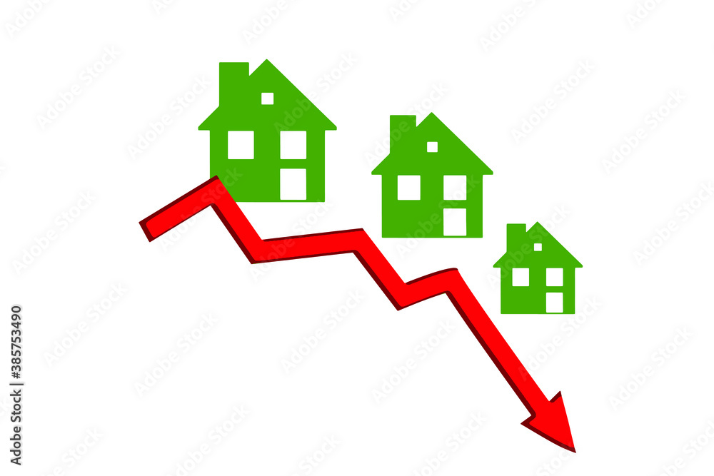 Graph of declining demand, falling prices, rental rates for housing and ...
