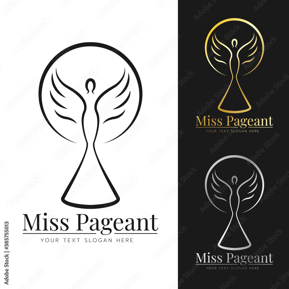miss pageant logo sign with black , gold and silver abstract line The ...