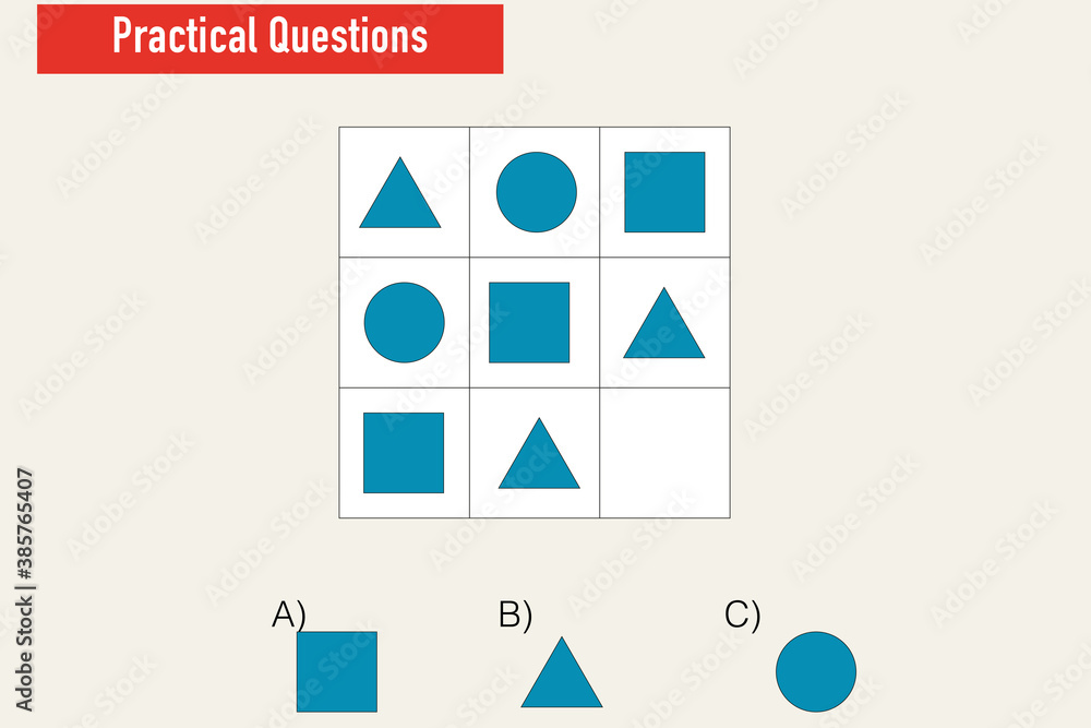 IQ test. Choose correct answer. Set of logical tasks composed of ...