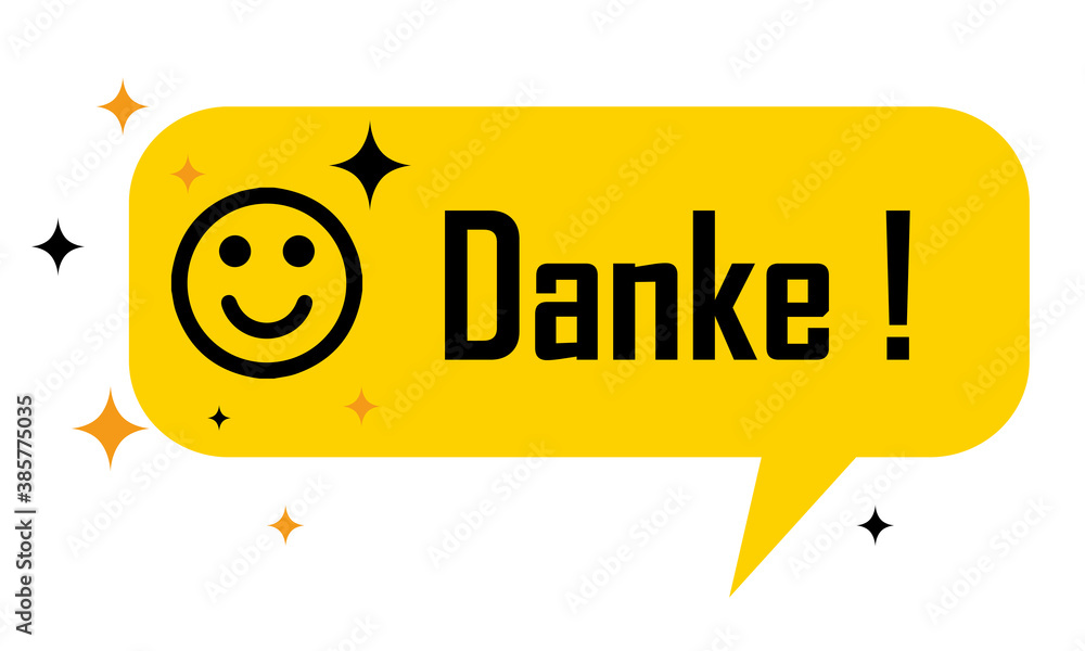 danke in yellow dialog bubble and stars Stock Illustration | Adobe Stock