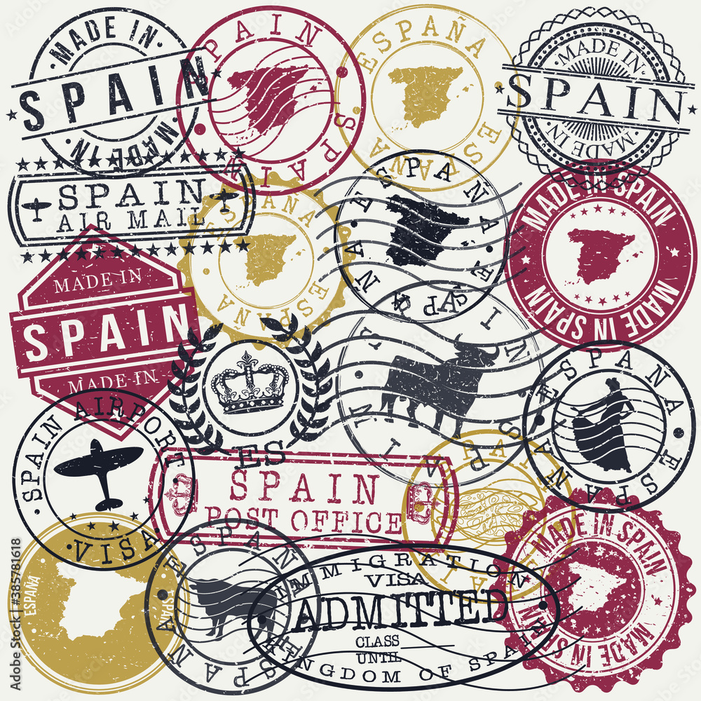 Spain Set of Stamps. Travel Passport Stamp. Made In Product. Design ...