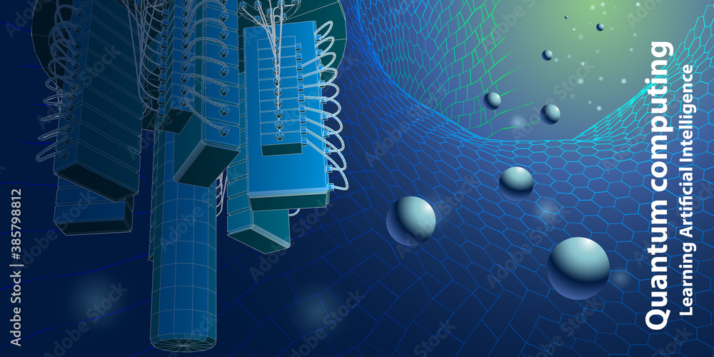 Quantum computer. Abstract tech background concept with qubit. Learning ...