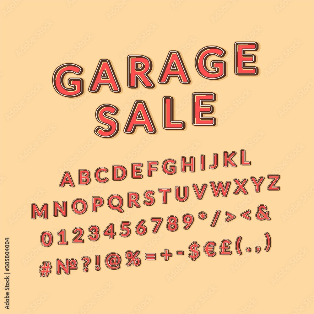 Garage sale header vintage 3d vector alphabet set. Retro bold font ...