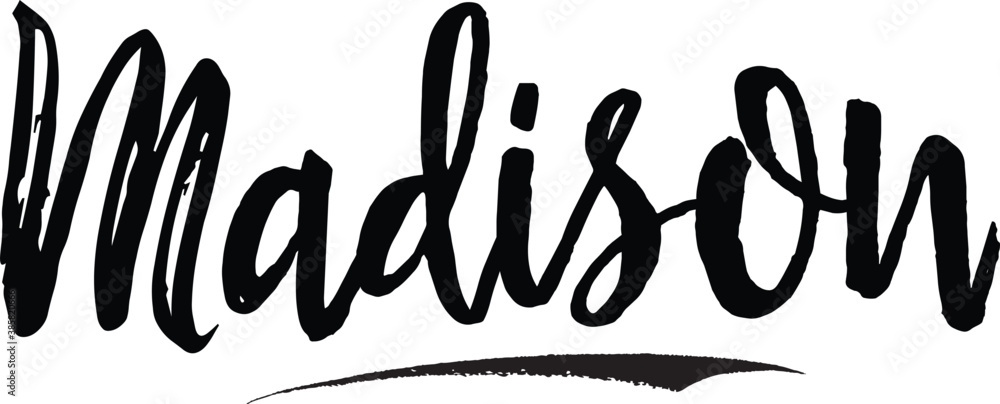 Madison-Female name Modern Brush Calligraphy on White Background Stock ...