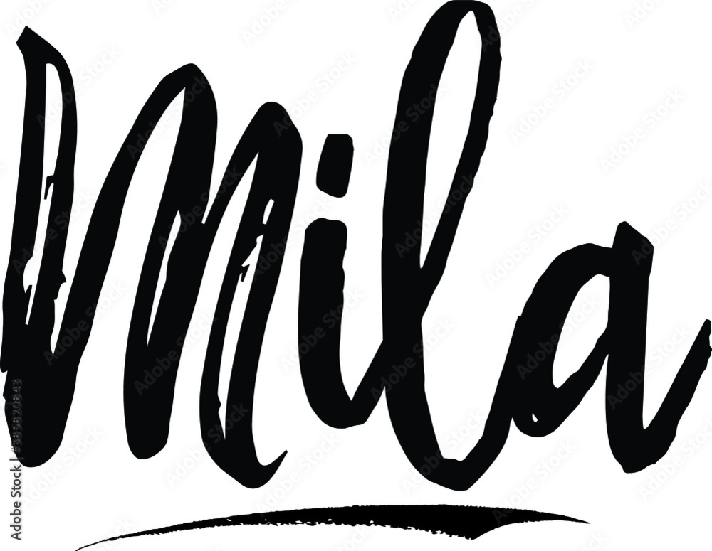 Mila-Female name Modern Brush Calligraphy on White Background Stock ...