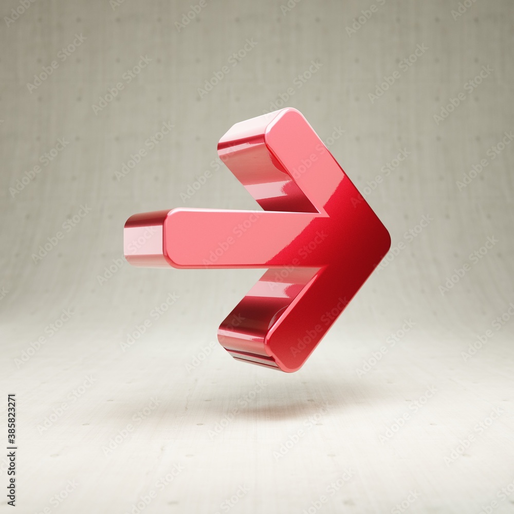 Arrow Right icon. Red glossy metallic Arrow Right symbol isolated on ...