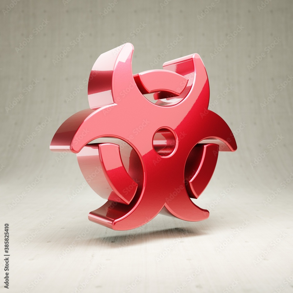 Biohazard icon. Red glossy metallic Biohazard symbol isolated on white ...