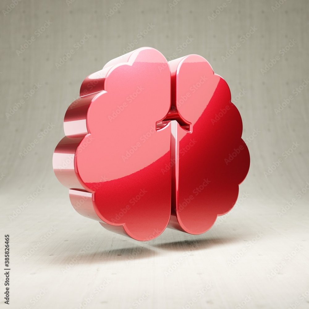 Brain icon. Red glossy metallic Brain symbol isolated on white concrete ...