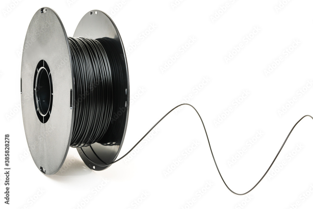 3D Printer Plastic Filament. Spool of black thermoplastic wire for 3D ...