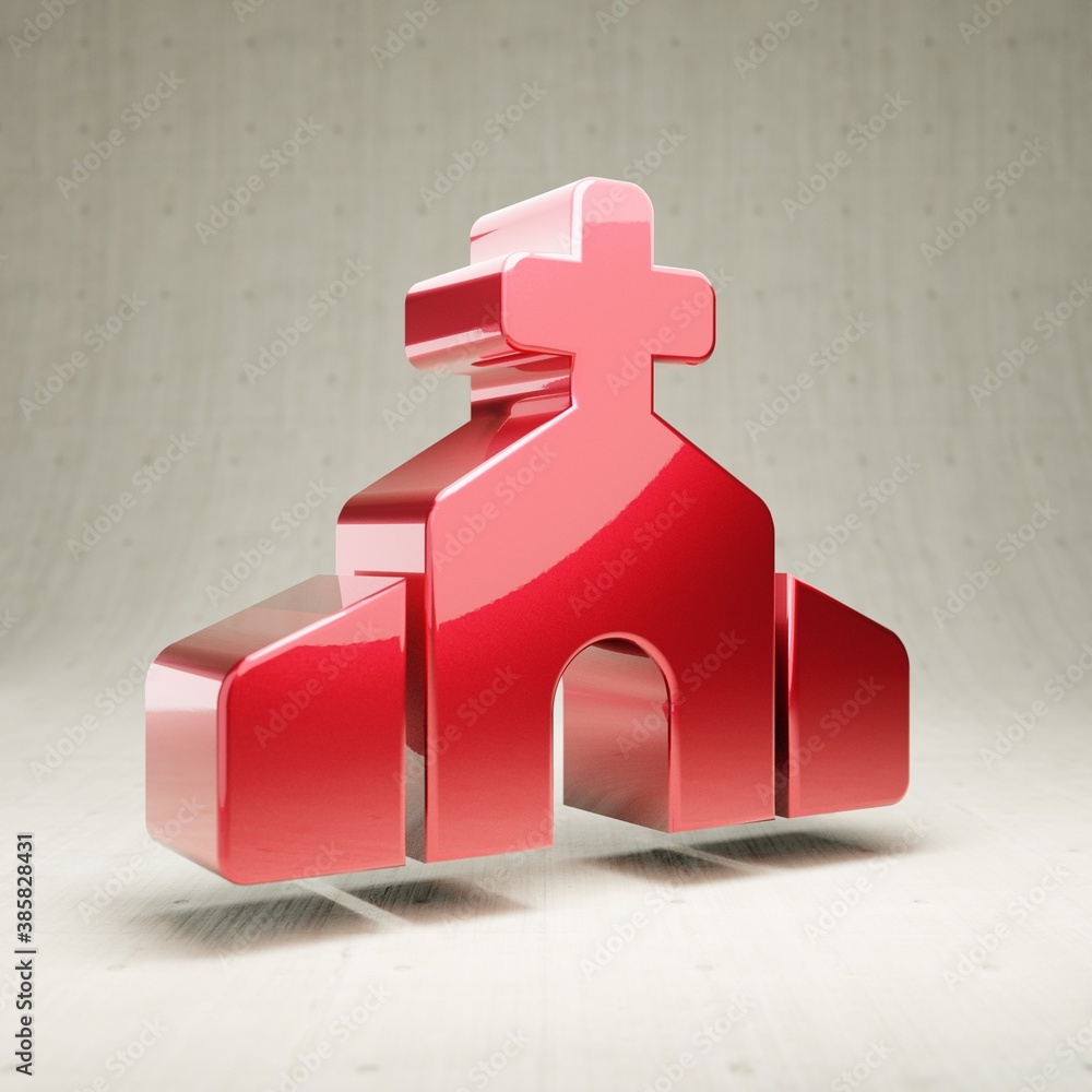 Church icon. Gold glossy Church symbol isolated on white concrete ...