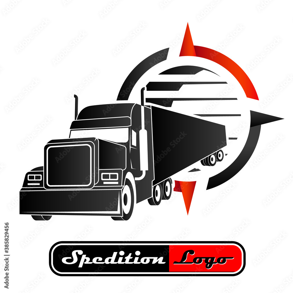 Spedition Logo mit US-Truck, Kompass und Erdball vector de Stock ...