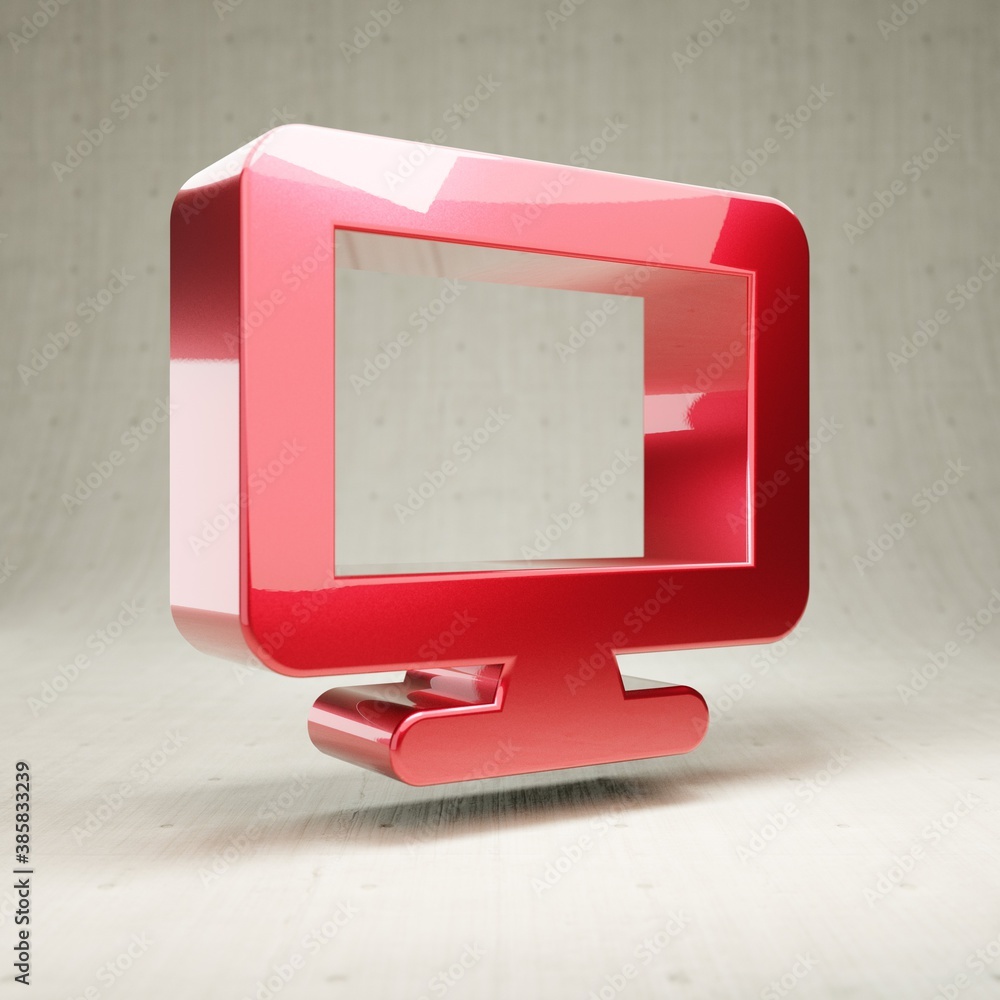 Desktop icon. Red glossy metallic Desktop symbol isolated on white ...