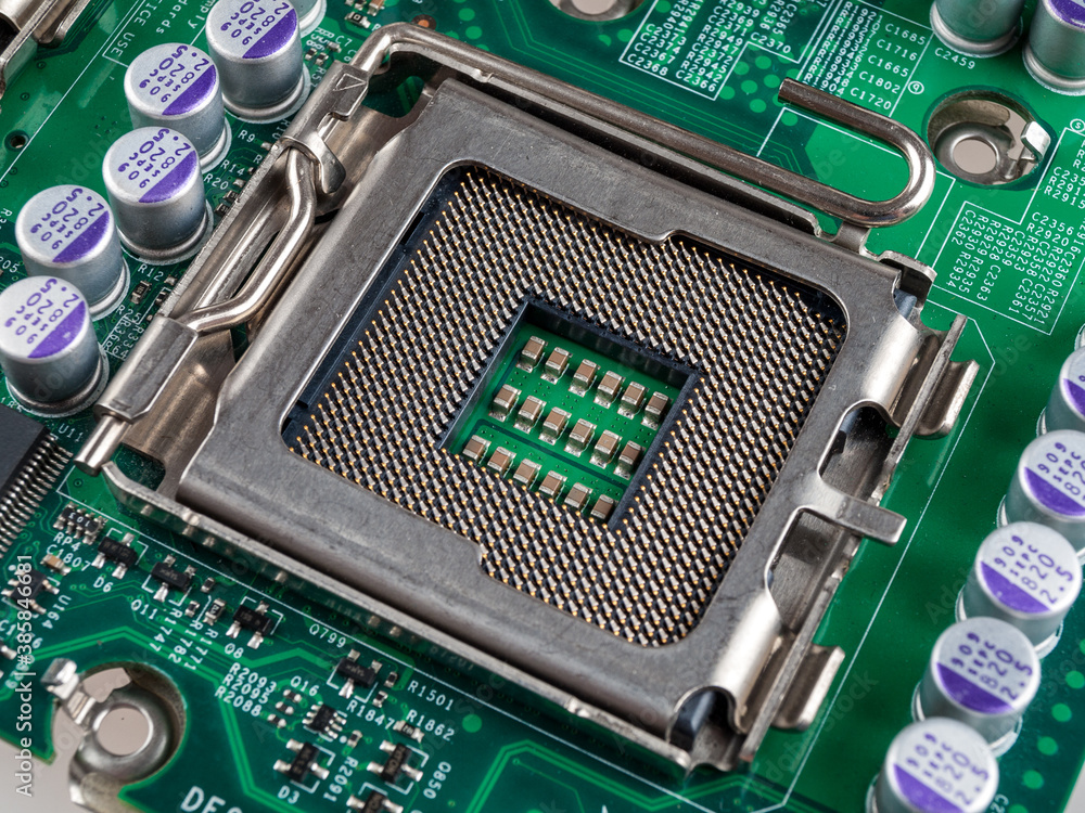 CPU connector on the circuit motherboard with pressure contacts for ...