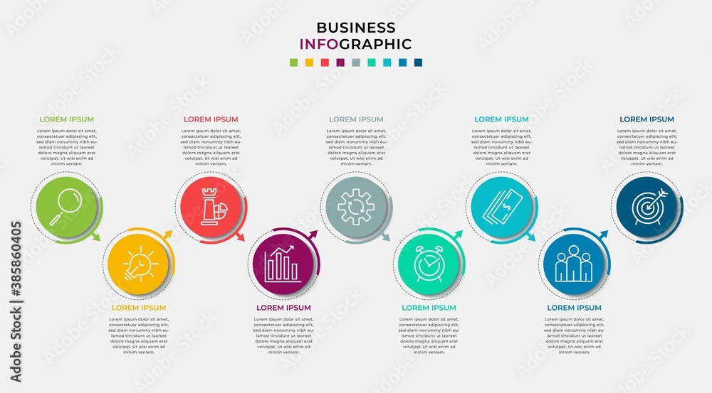 Vector Infographic design template with icons and 9 nine options or ...