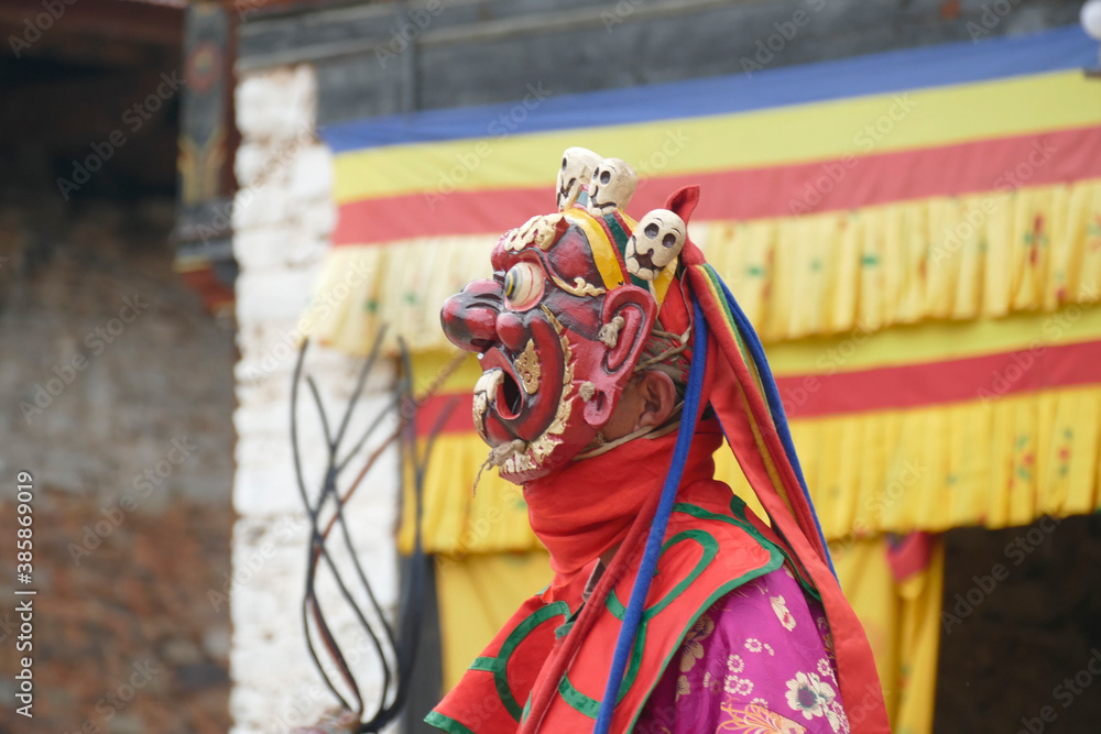 Terrifying mask of the Tsholing cham wrathful deities Stock Photo ...