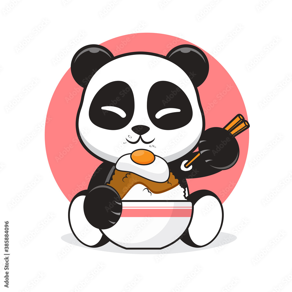 Cute panda eating a rice bowl with egg cartoon vector illustration ...