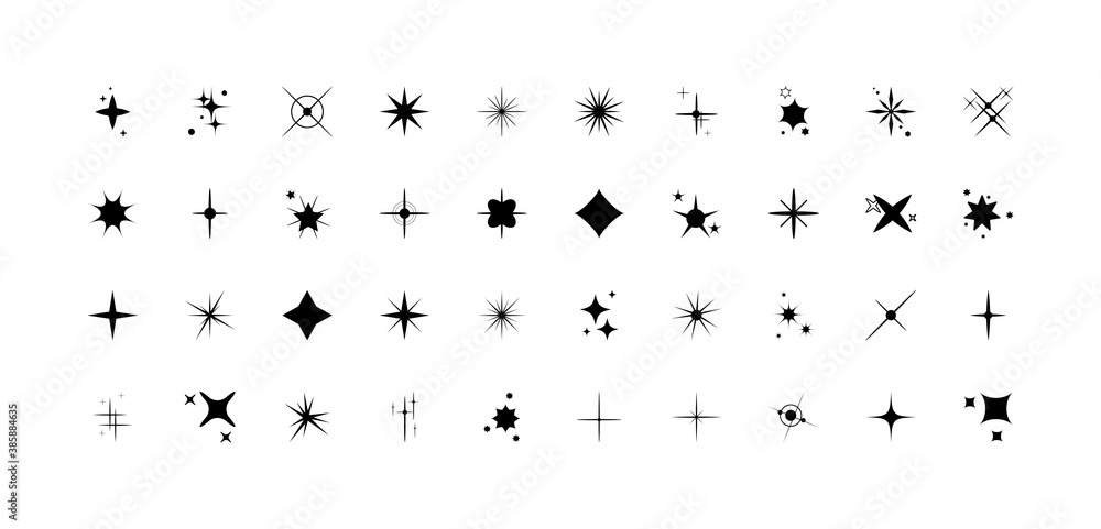 Star icon. Set of black spark effect. Collection of star shine symbols ...