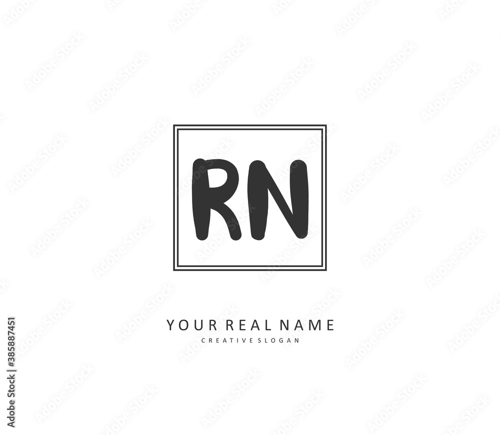R N RN Initial letter handwriting and signature logo. A concept ...