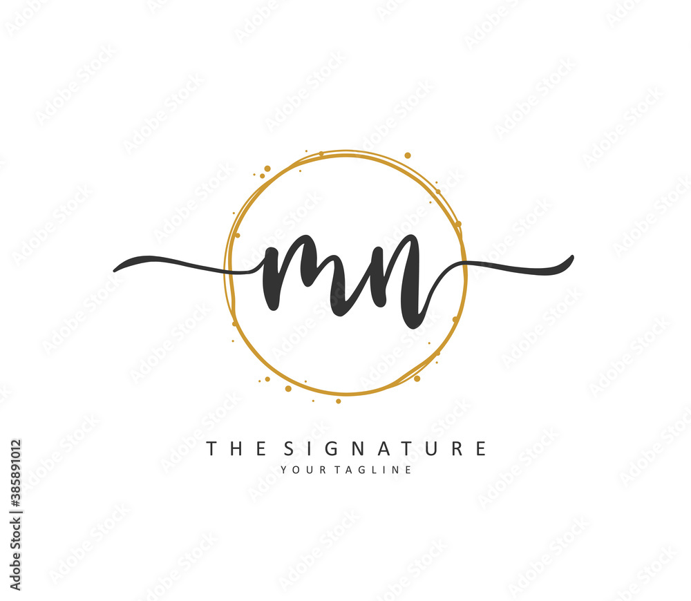 M N MN Initial letter handwriting and signature logo. A concept ...