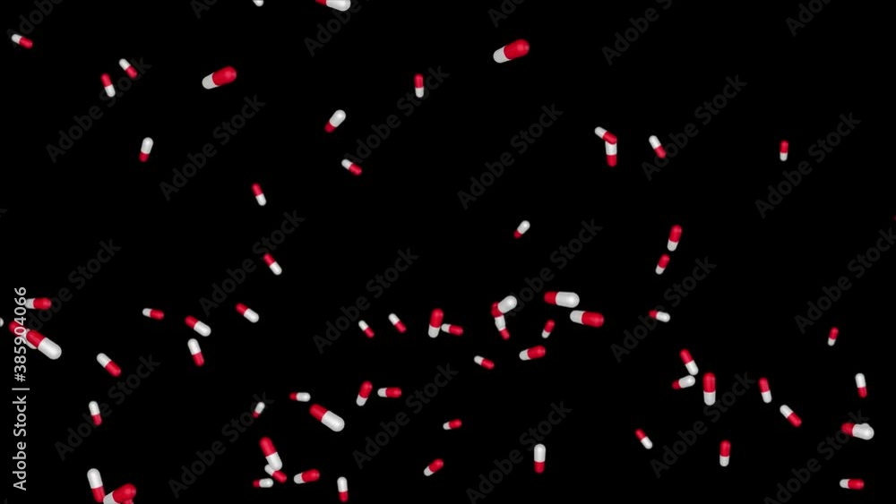 Vidéo Stock 4K Loop Animation Falling Rapidly tablets, pills. Colored ...