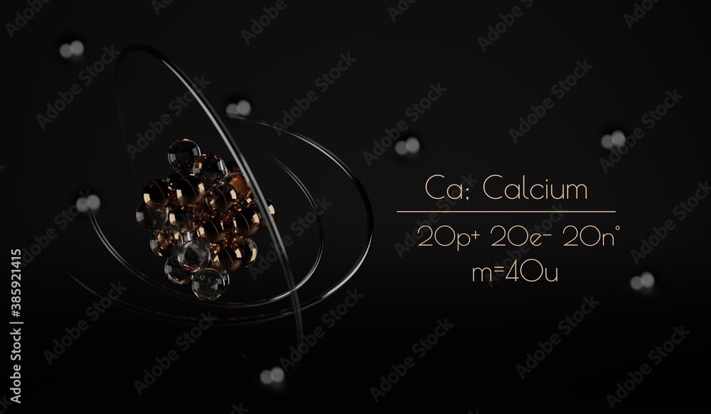 A stylized Calcium atom visualization, with the number of protons ...