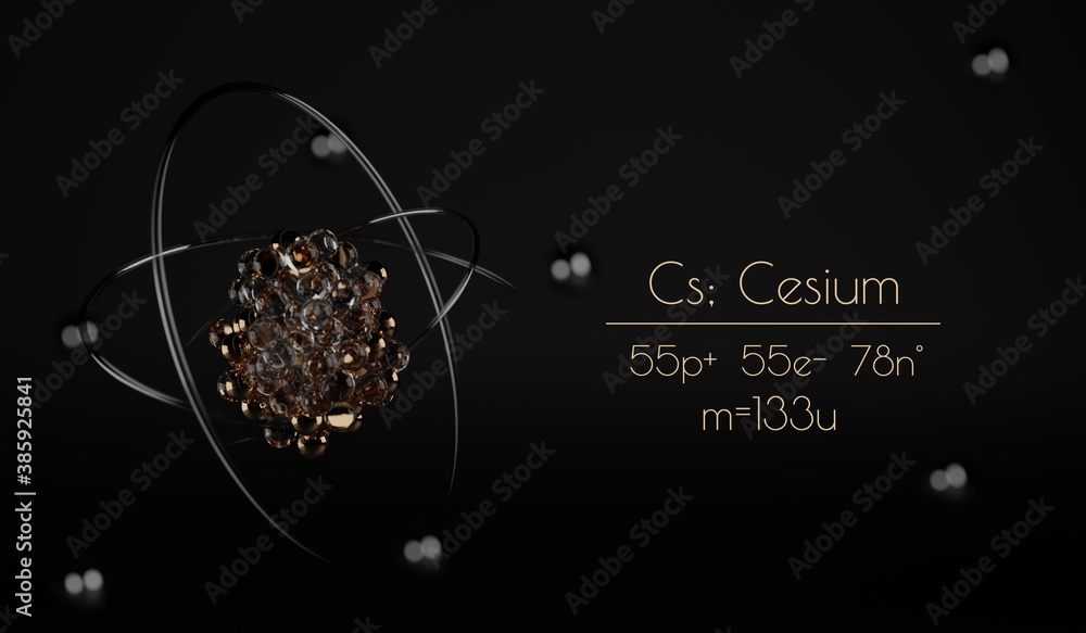 A stylized Cesium atom visualization, with the number of protons ...
