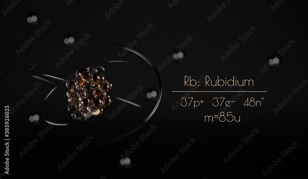 A stylized Rubidium atom visualization, with the number of protons ...