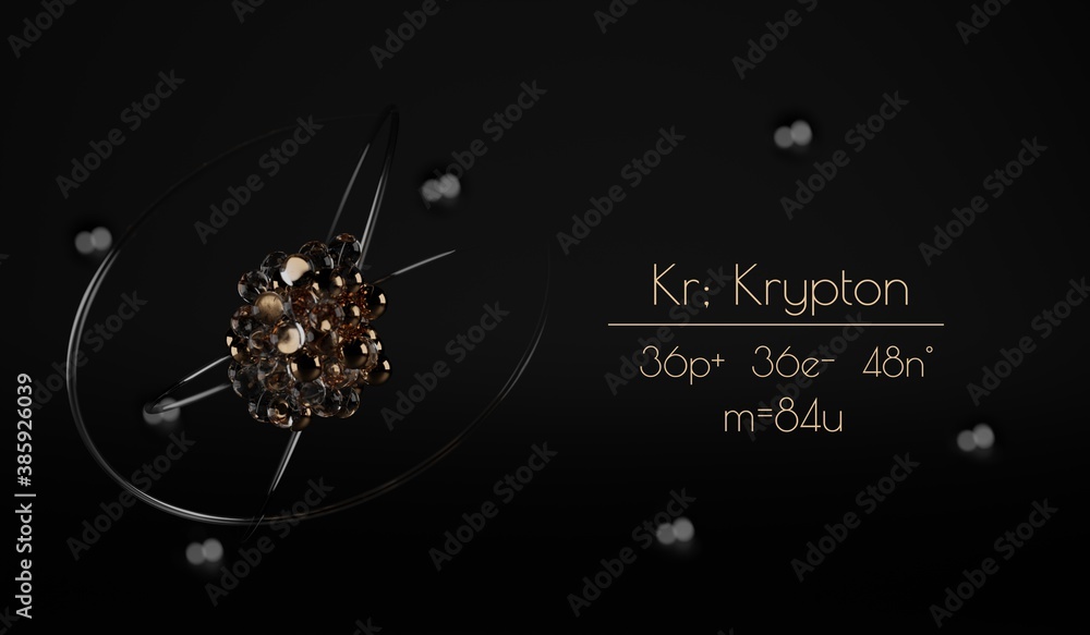A stylized Krypton atom visualization, with the number of protons ...