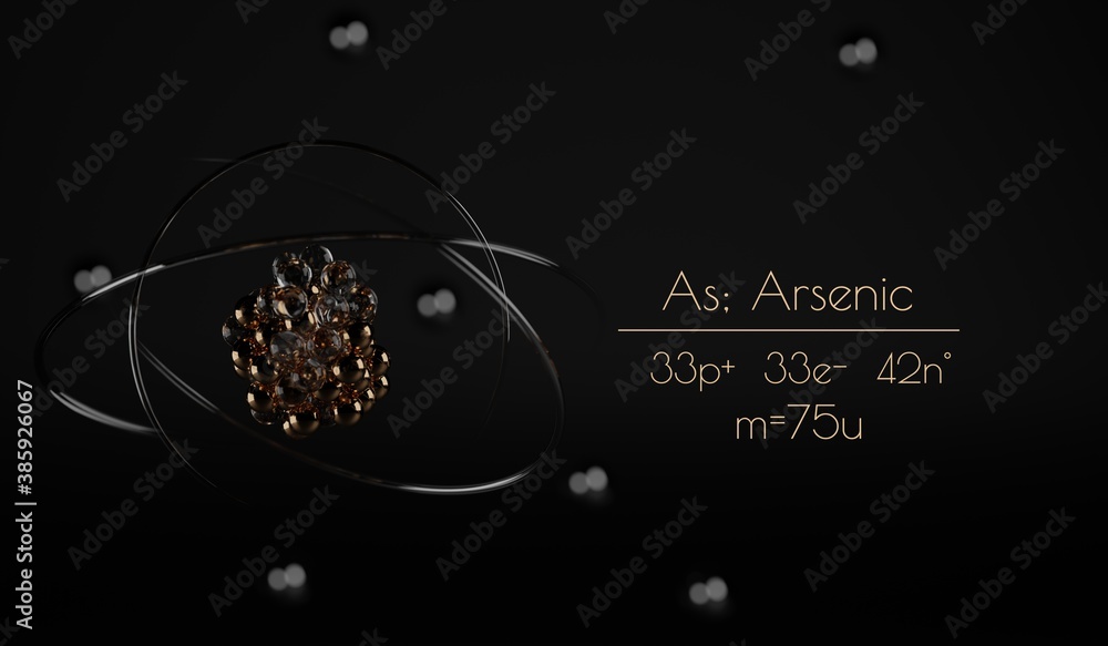 A stylized Arsenic atom visualization, with the number of protons ...
