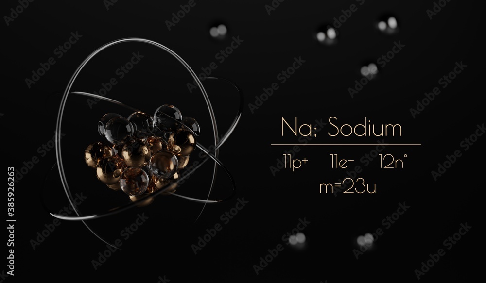 A stylized Sodium atom visualization, with the number of protons ...