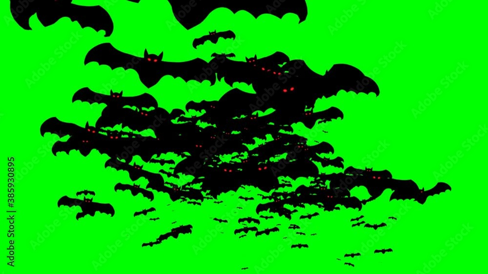 swarm bat flying animation across on green screen background Stock ...