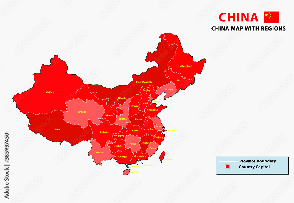China map. Political Map of China provinces 2020 in red color ...