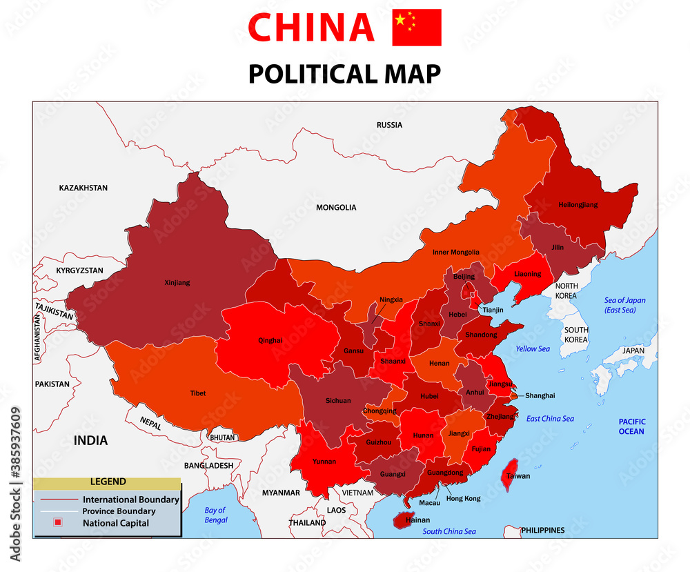 China map. Political Map of China provinces 2020 in red color ...