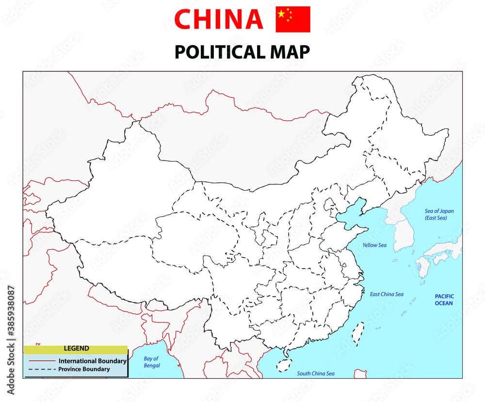 Vector illustration of simplified administrative map of China in white ...