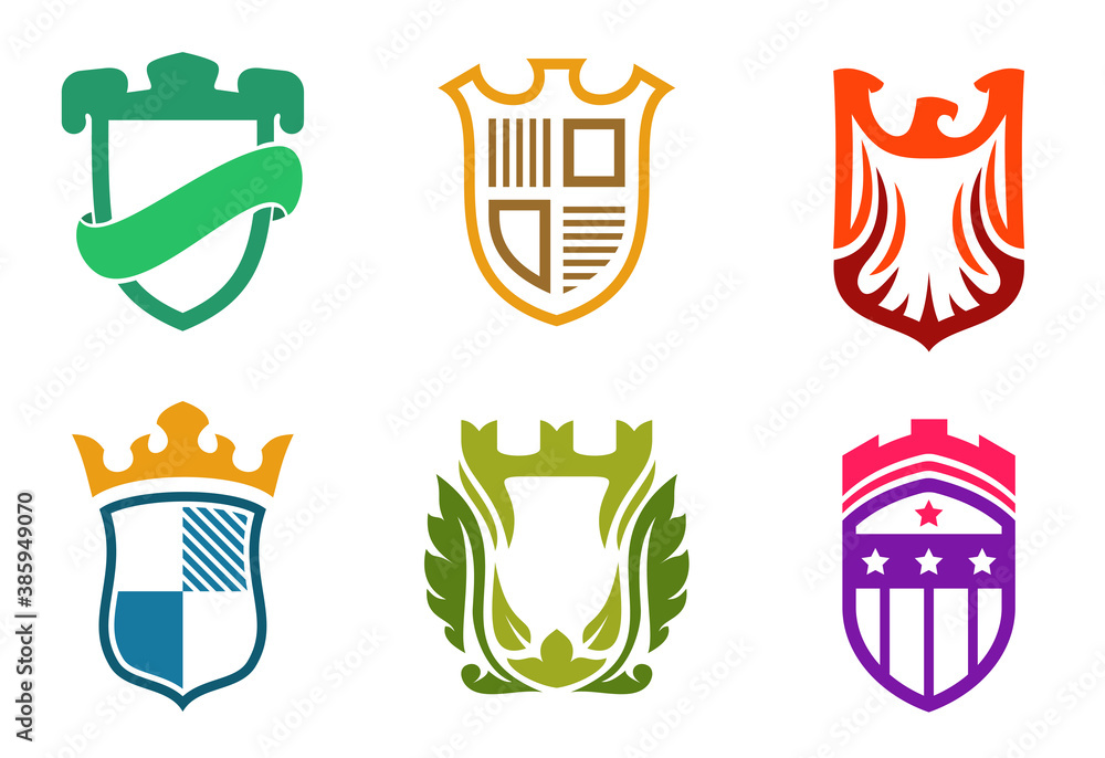 Collection color heraldic emblems isolated on white background ...