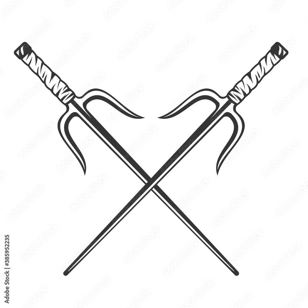 Vintage monochrome two crossed sai weapons isolated on white background ...