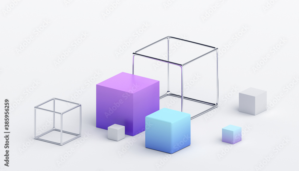 Abstract 3d Render Geometric Composition With Cubes Background Design