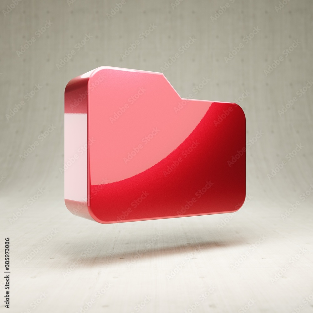Folder icon. Red glossy metallic Folder symbol isolated on white ...