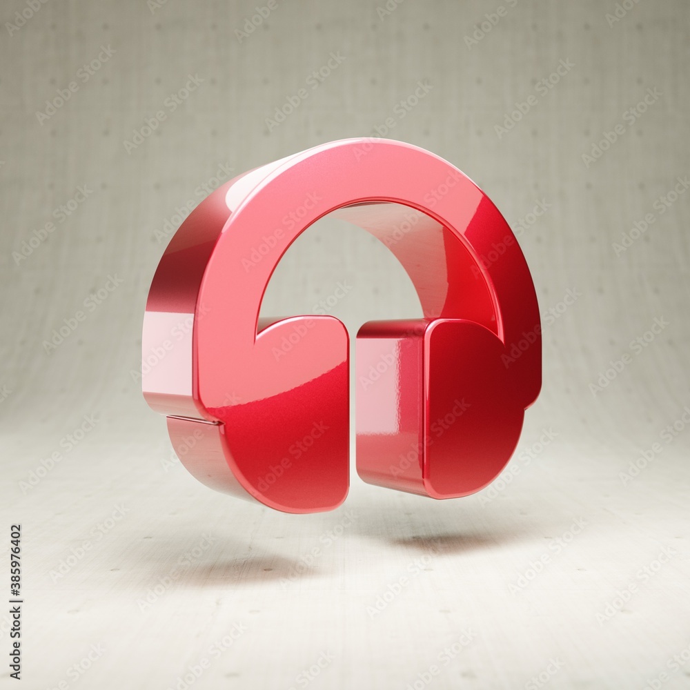 Headphones icon. Red glossy metallic Headphones symbol isolated on ...