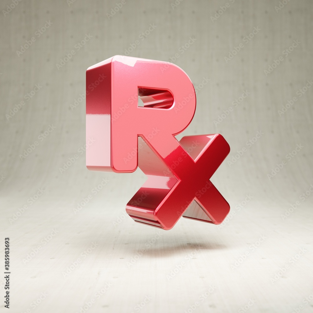 Prescription icon. Red glossy metallic Prescription symbol isolated on ...