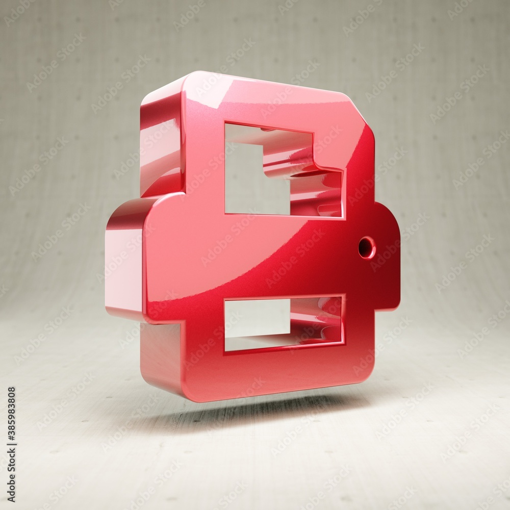 Printer icon. Red glossy metallic Printer symbol isolated on white ...