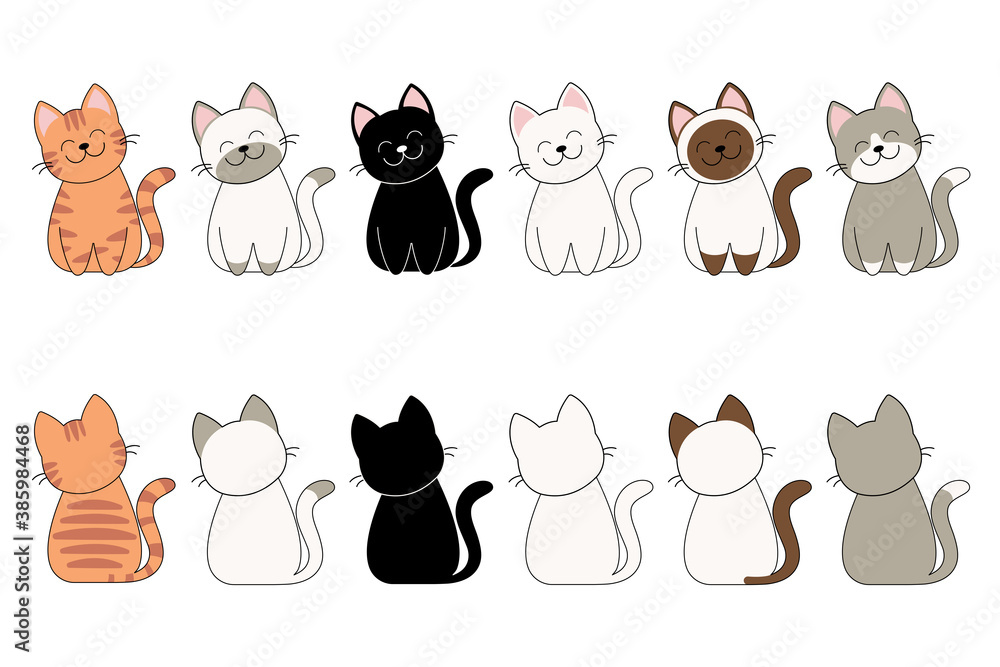 Vector illustration of funny cartoon cats breeds set. Cats collection ...