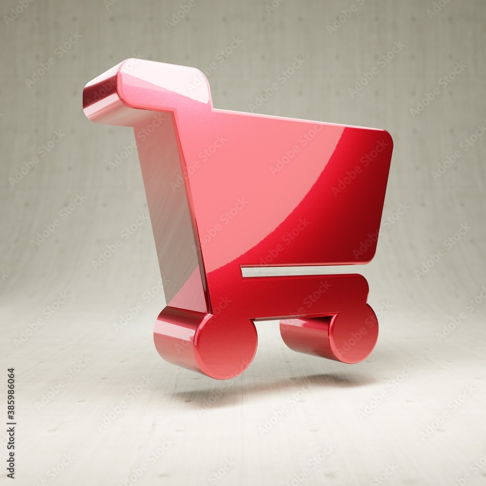 Shopping Cart icon. Red glossy metallic Shopping Cart symbol isolated ...